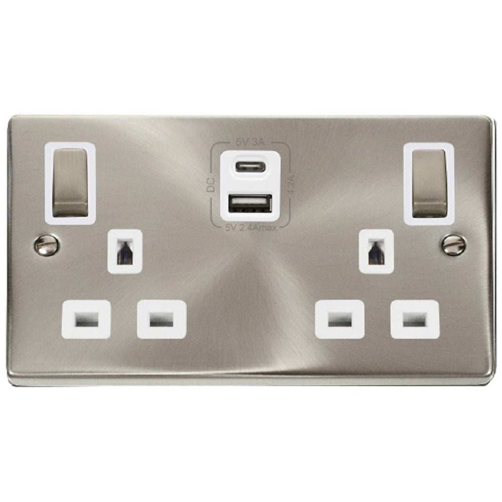 Click Deco Satin Chrome White inserts USB Sockets | RS Electrical Supplies