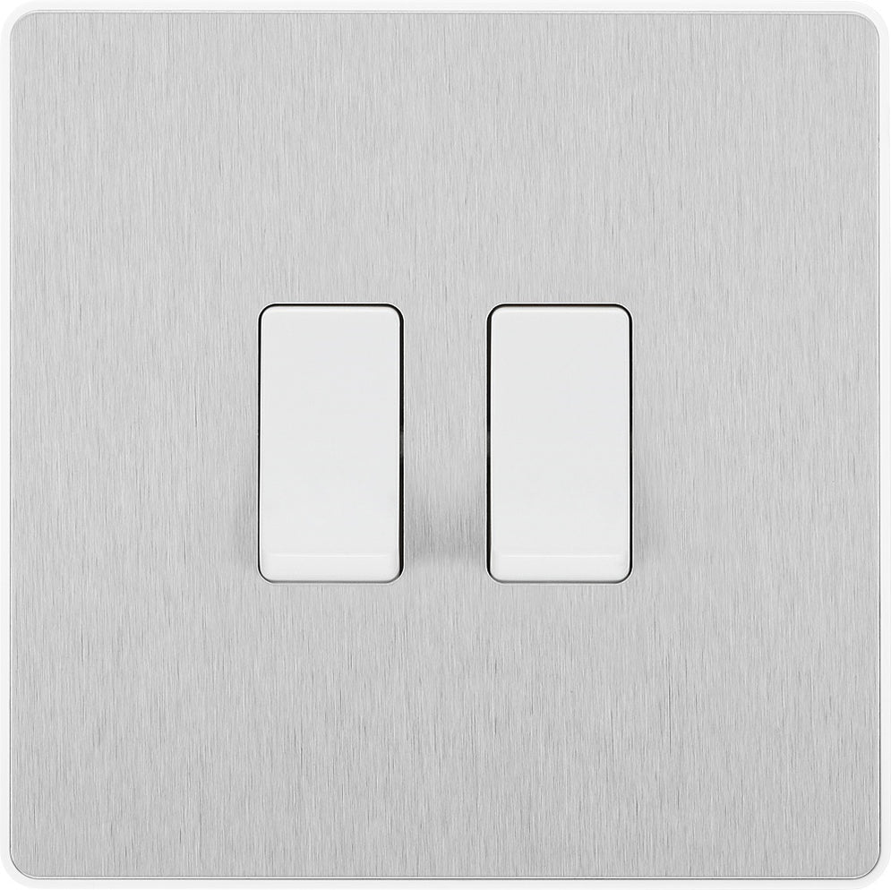 BG Evolve Brushed Steel 2W & Intermediate Light Switch PCDBS2WINTW | RS ...