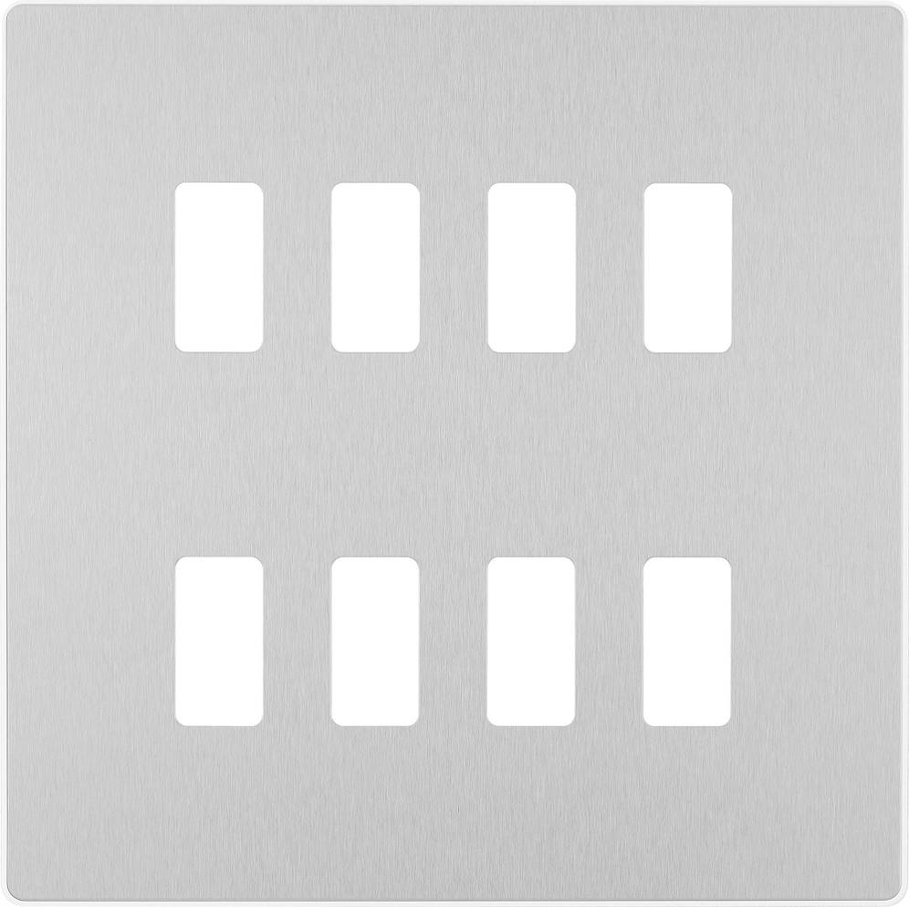 BG Evolve Brushed Steel 8G Grid Plate RPCDBS8W | RS Electrical Supplies