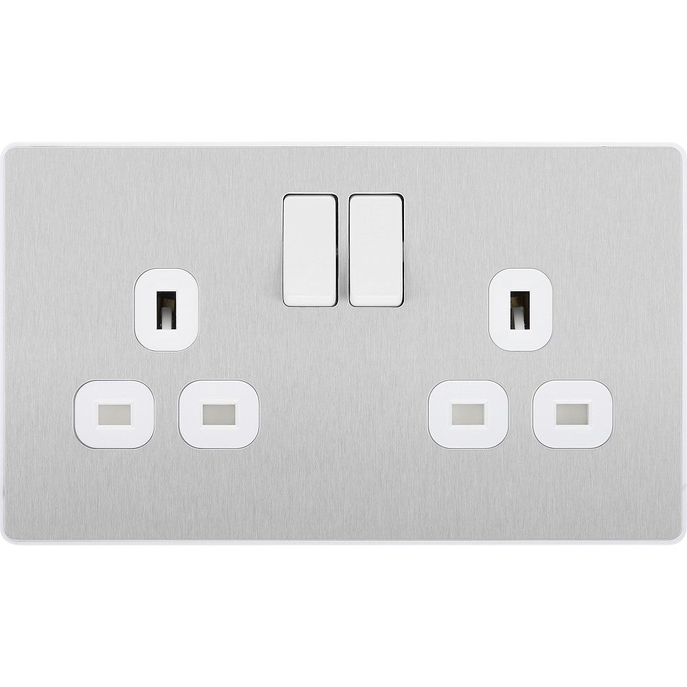 BG Evolve Brushed Steel Double Socket PCDBS22W | RS Electrical Supplies