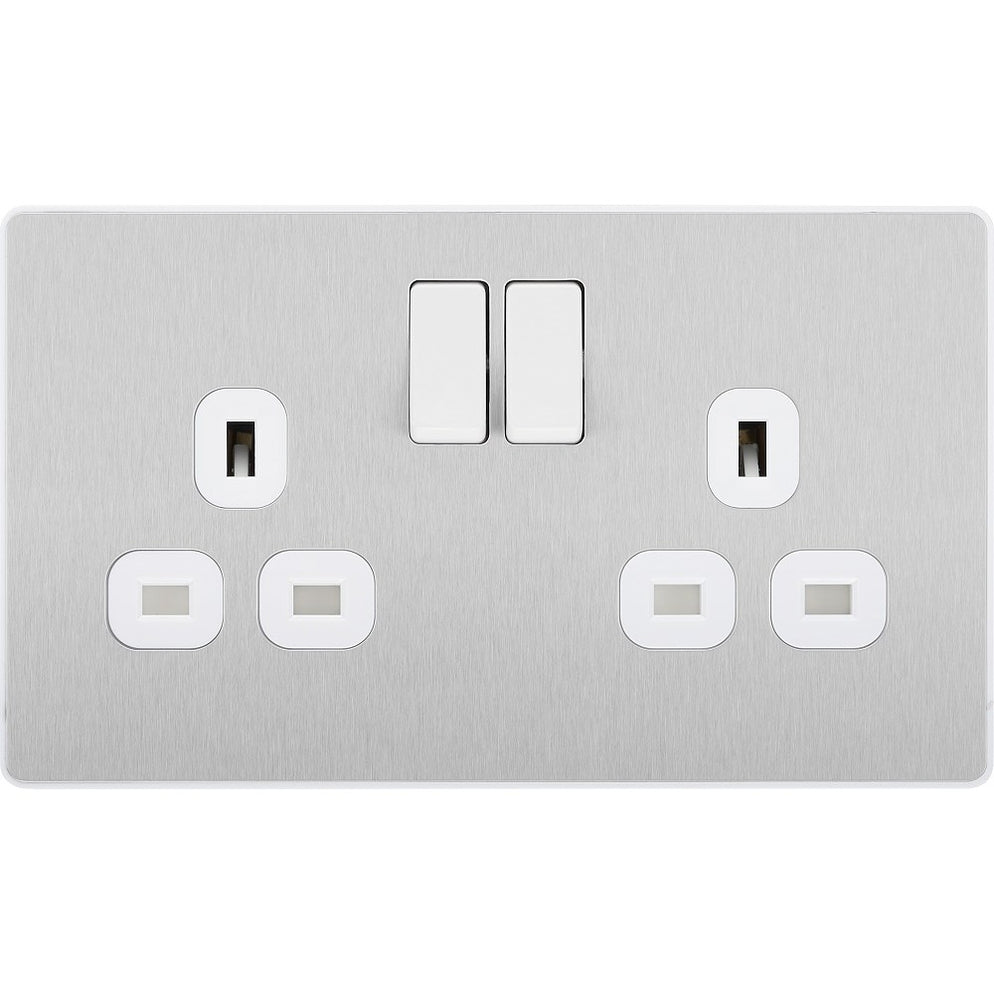 BG Evolve Brushed Steel Double Socket PCDBS22W | RS Electrical Supplies