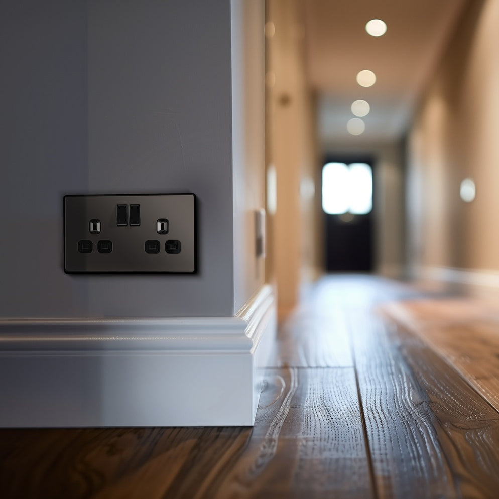 BG Evolve Black Chrome 13A Double Socket PCDBC22B | RS Electrical Supplies