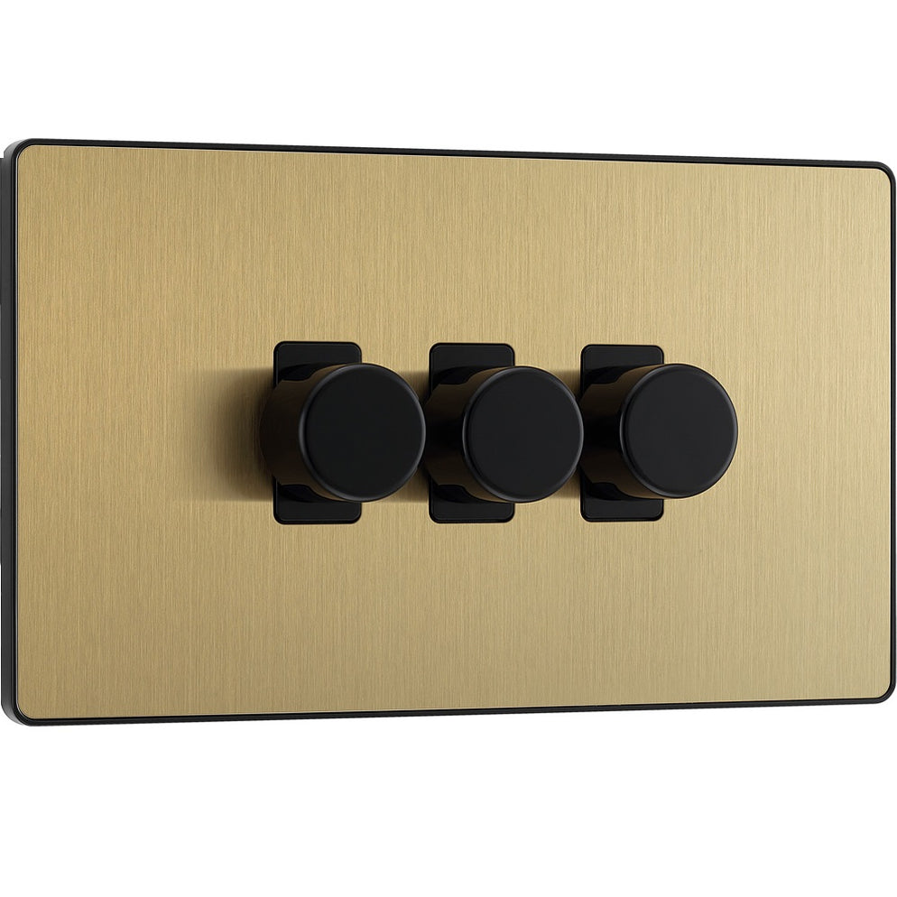BG Evolve Satin Brass 3G Dimmer Switch PCDSB83B | RS Electrical Supplies