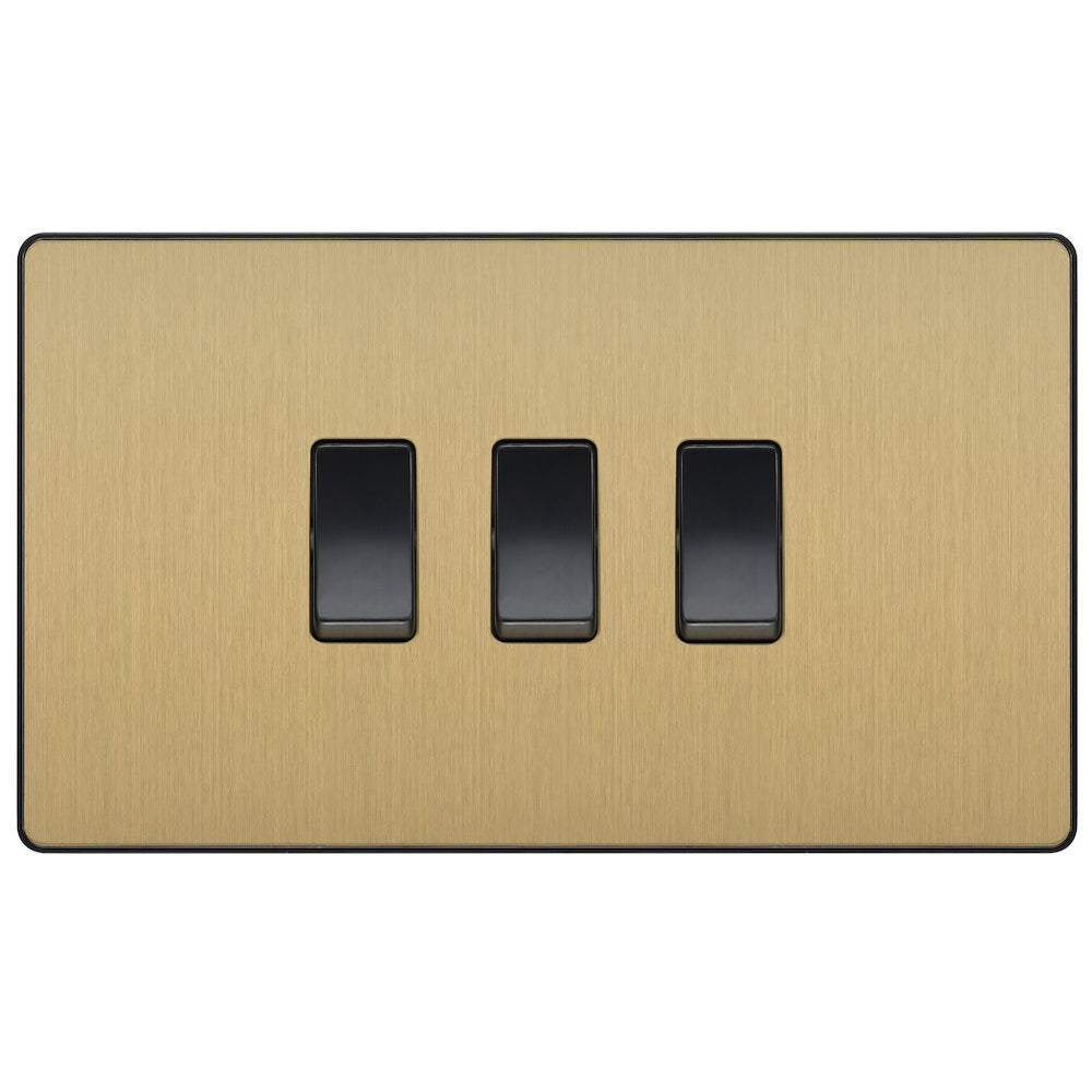 BG Evolve Satin Brass 3G 2W Light Switch PCDSB432B | RS Electrical Supplies