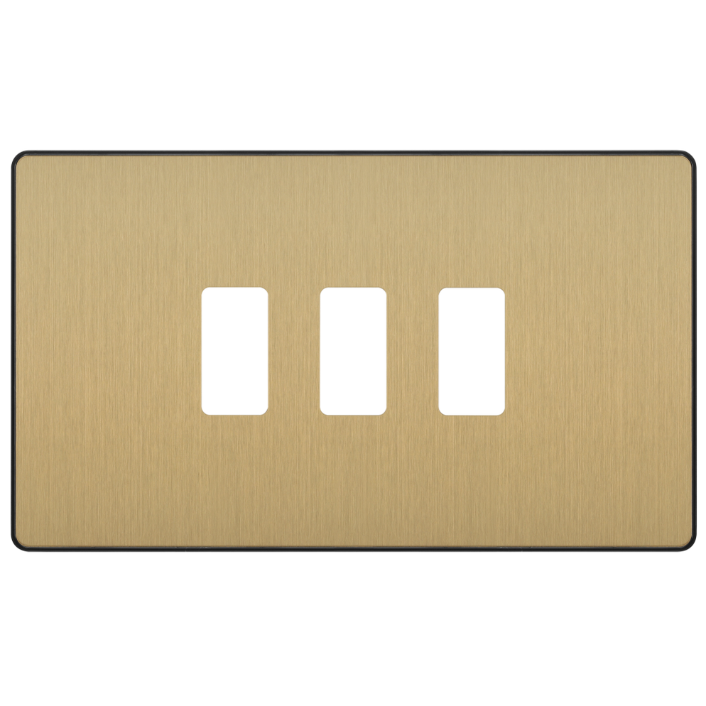 BG Evolve Satin Brass 3G Grid Plate RPCDSB3B | RS Electrical Supplies