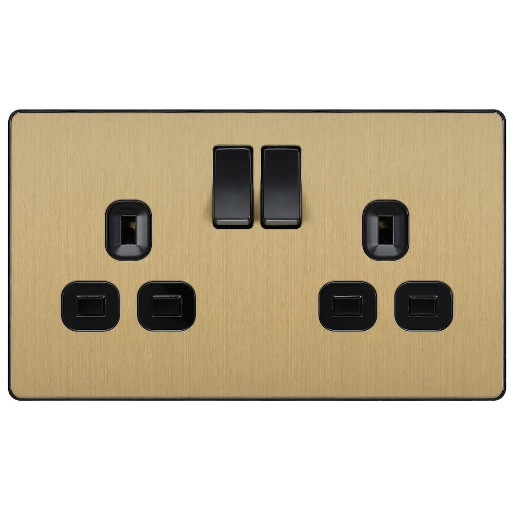 BG Evolve Satin Brass 13A Double Socket PCDSB22B | RS Electrical Supplies