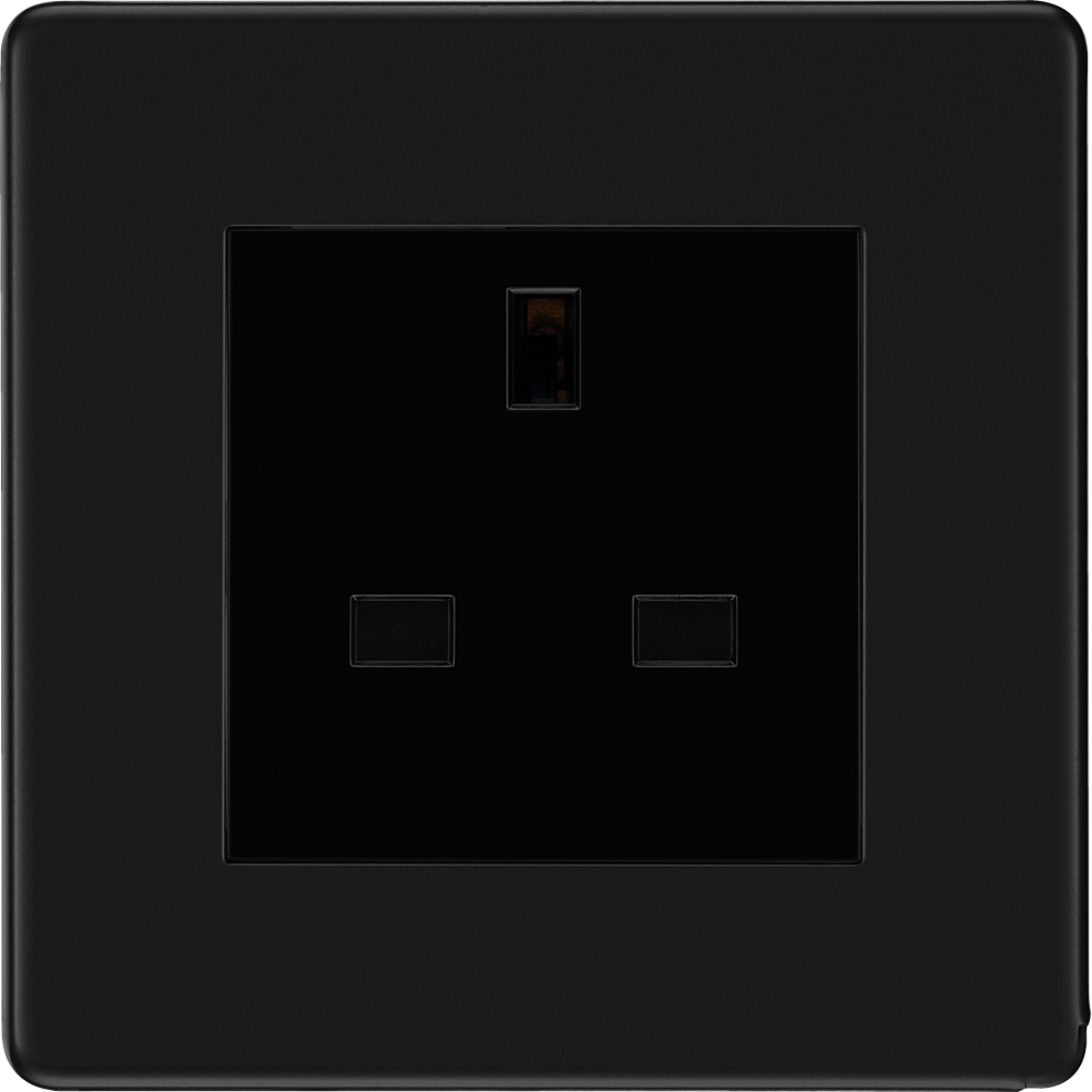 BG Flatplate Screwless Matt Black 13A Unswitched Socket FFB23B | RS ...