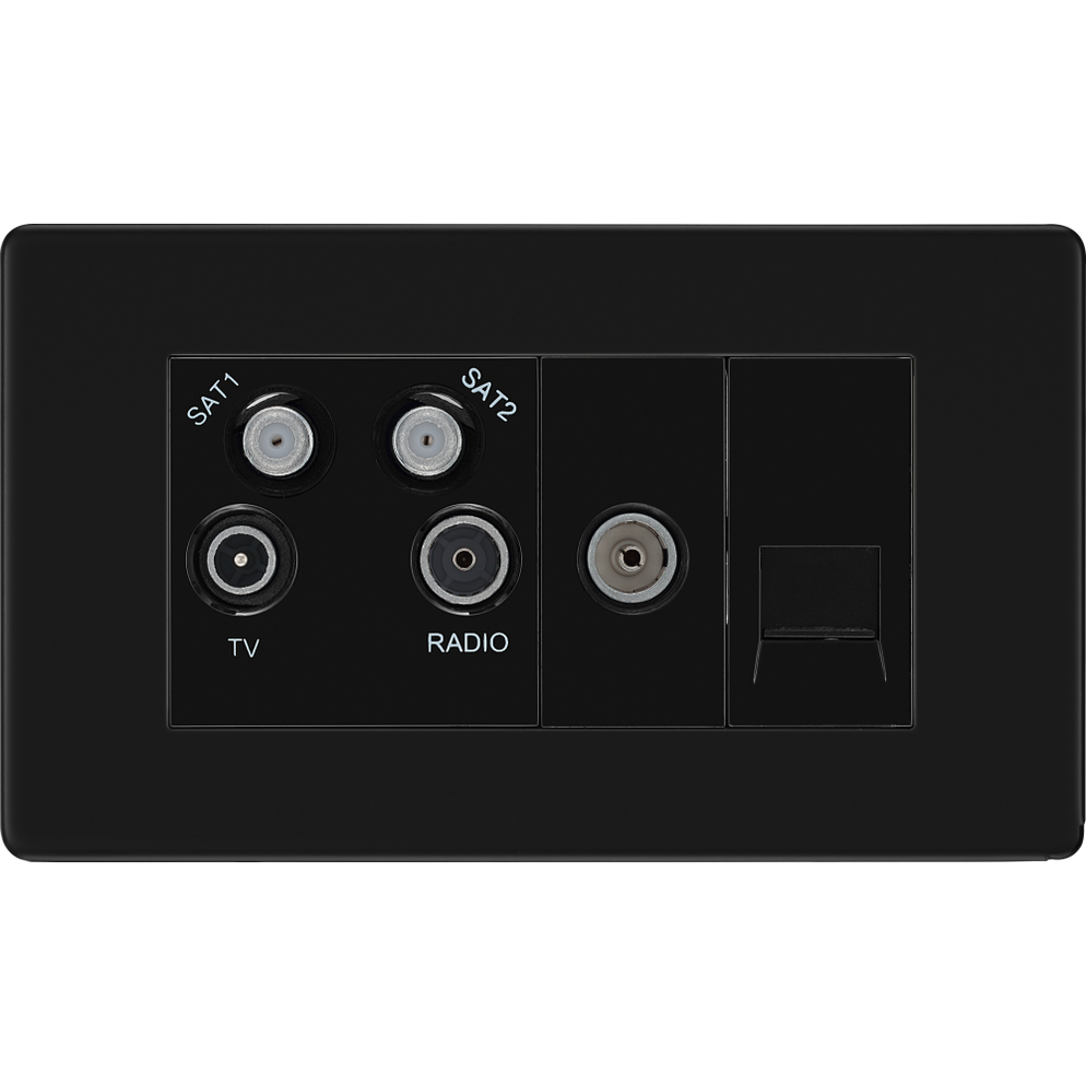 BG Flatplate Screwless Matt Black Quadplex Combination TV Socket FFB69 ...