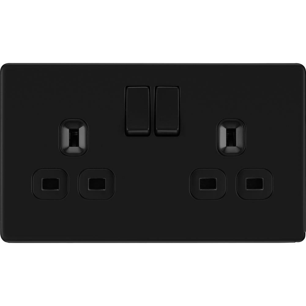 BG Flatplate Screwless Matt Black 13A Double Socket FFB22B | RS ...