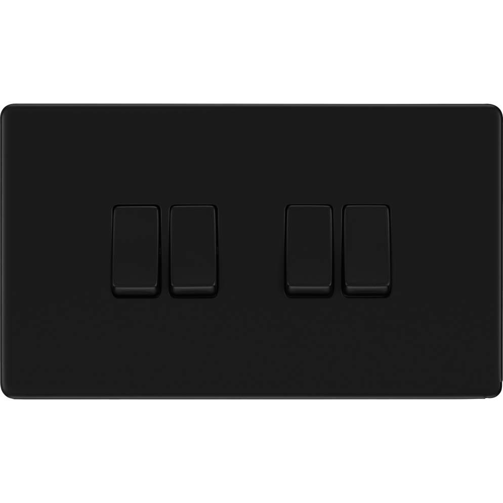 BG Flatplate Screwless Matt Black 4G 2W Light Switch FFB44 | RS ...