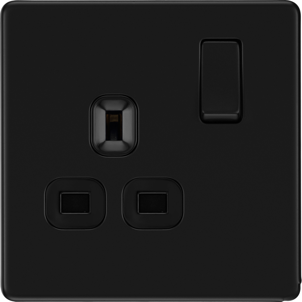 BG Flatplate Screwless Matt Black 13A Single Socket FFB21B | RS ...