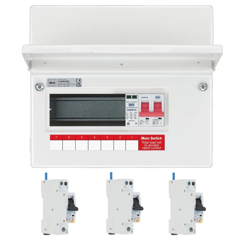 BG Circuit Protection 6 Way 100A Main Switch Consumer Unit with SPD ...