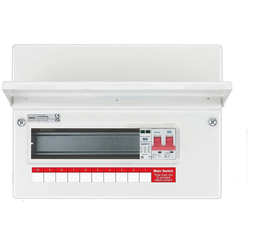 BG Circuit Protection 9 Way 100A Main Switch Consumer Unit with SPD ...