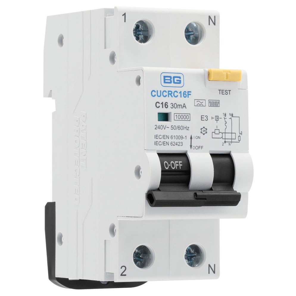 BG Circuit Protection Type F Double Pole C Curve RCBO 16A CUCRC16F | RS Electrical Supplies