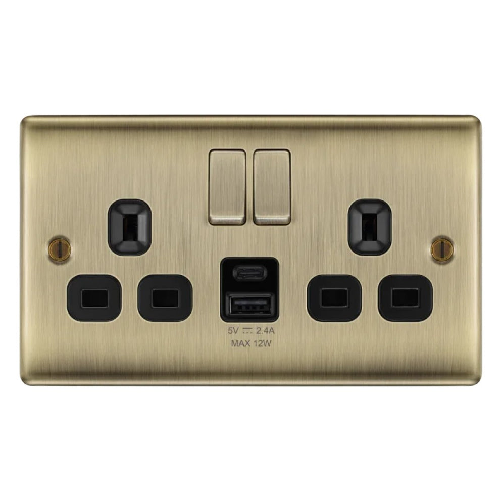 BG Nexus Metal Antique Brass 13A Double USB Socket with 12W A+C ...