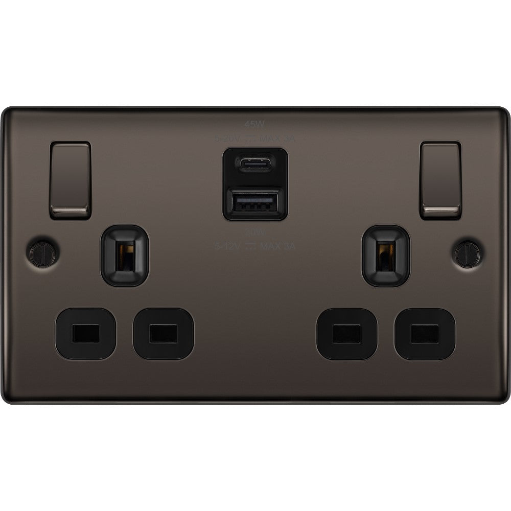 BG Nexus Metal Black Nickel 13A Double 45W USB Socket NBN22UAC45B | RS ...