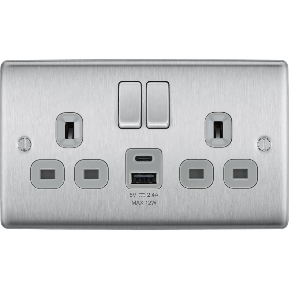 BG Nexus Metal Brushed Steel White Inserts | RS Electrical Supplies