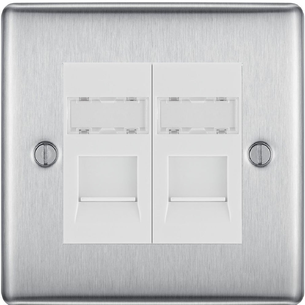 BG Nexus Metal Brushed Steel Double RJ45 Cat6A Data Outlet NBSRJ4526AW ...