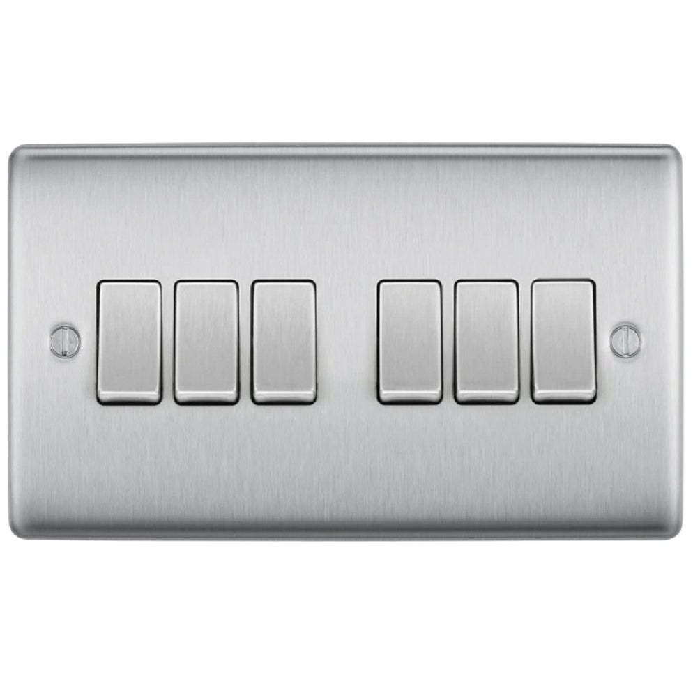 BG Nexus Metal Brushed Steel 6G 2W Light Switch NBS46 | RS Electrical ...