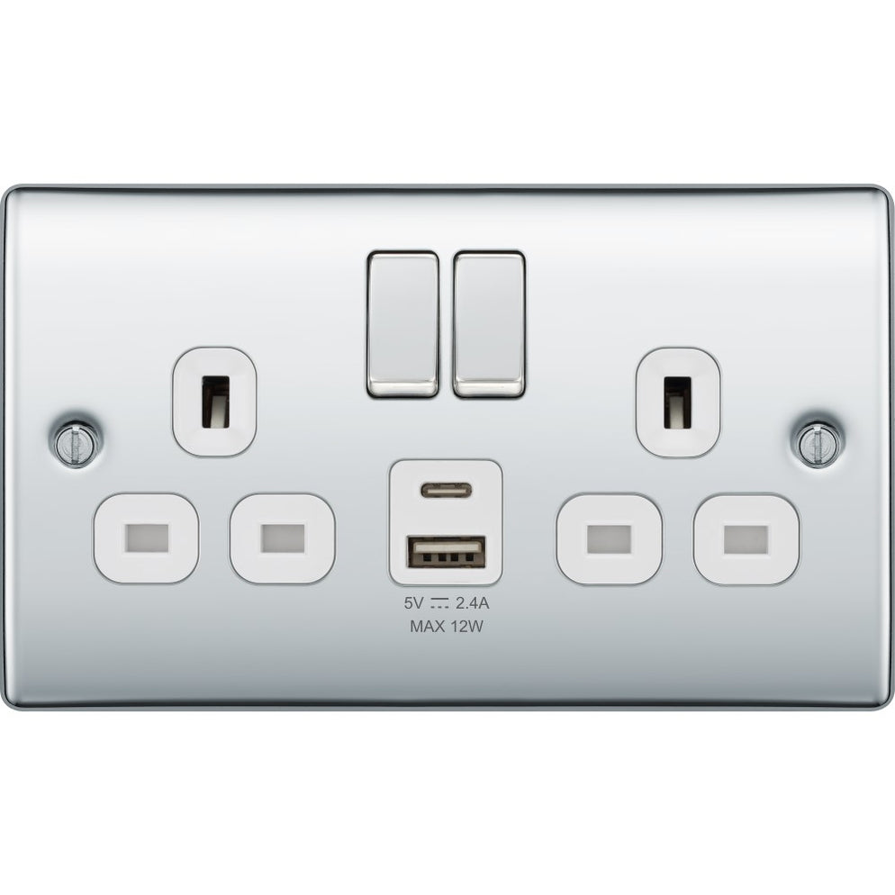 BG Nexus Metal Polished Chrome 13A Double USB Socket with 12W A+C Ports ...