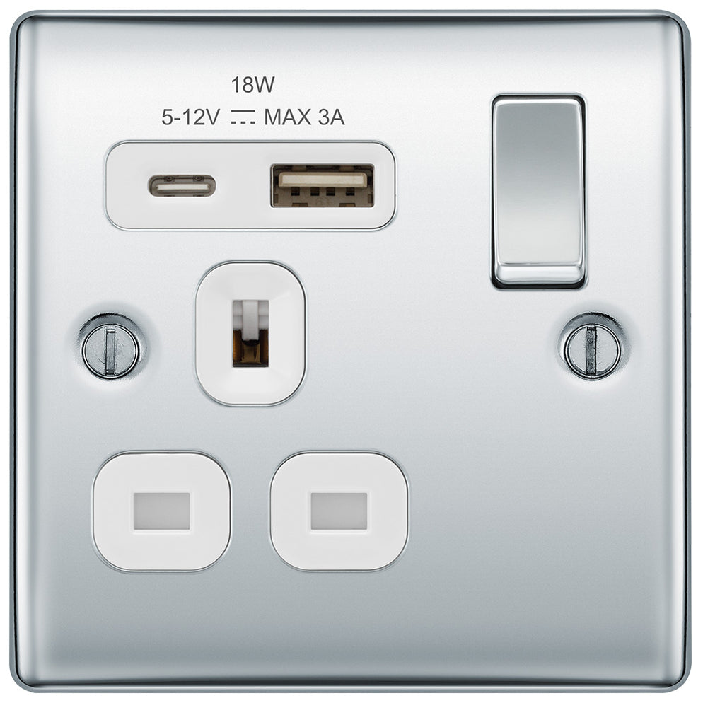 BG Nexus Metal Polished Chrome 13A Single A+C USB Socket NPC21UAC18W ...
