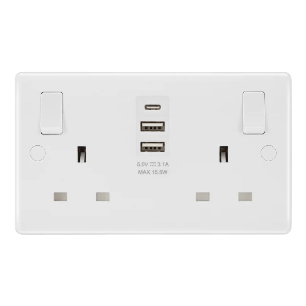 BG White Moulded 13A Double USB Socket with 15W A+C Ports 822UAAC15 ...
