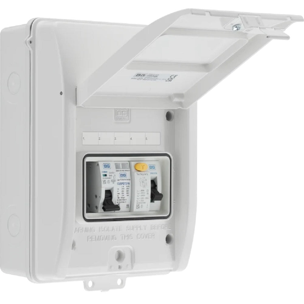 BG Fortress 5 Module Enclosure 40A 30mA RCD 40A MCB Type 2 SPD + 1 ...