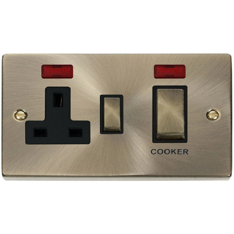 Click Deco Antique Brass 45A Cooker Switch with 13A Socket VPAB505BK ...