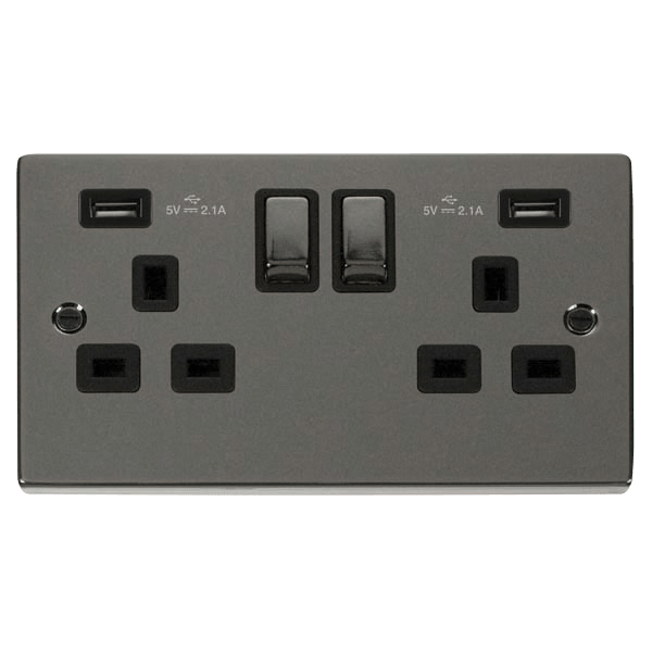 Click Deco Black Nickel 13A Double USB Socket VPBN580BK | RS Electrical ...