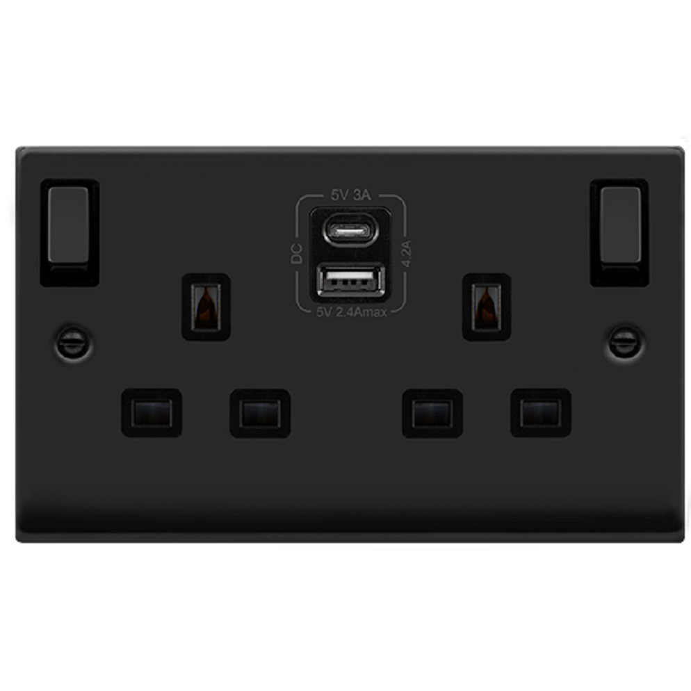 Click Deco Matt Black 13A Double A+C USB Socket VPMB586BK | RS ...