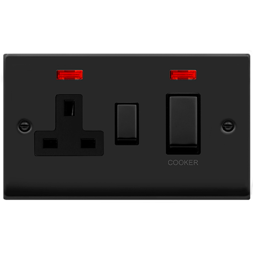 Click Deco Matt Black 45A Cooker Switch with 13A Socket VPMB505BK | RS ...