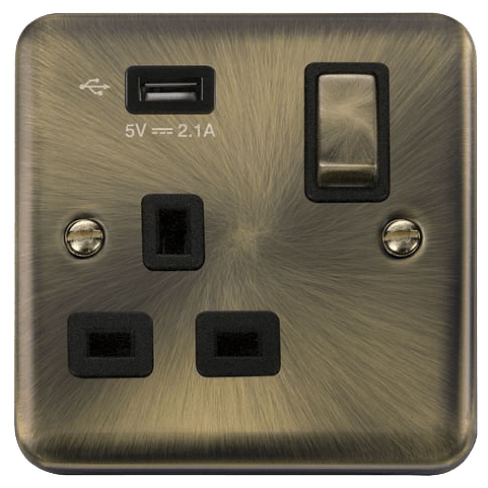Click Deco Plus Antique Brass 13A Single USB Socket DPAB571UBK | RS ...