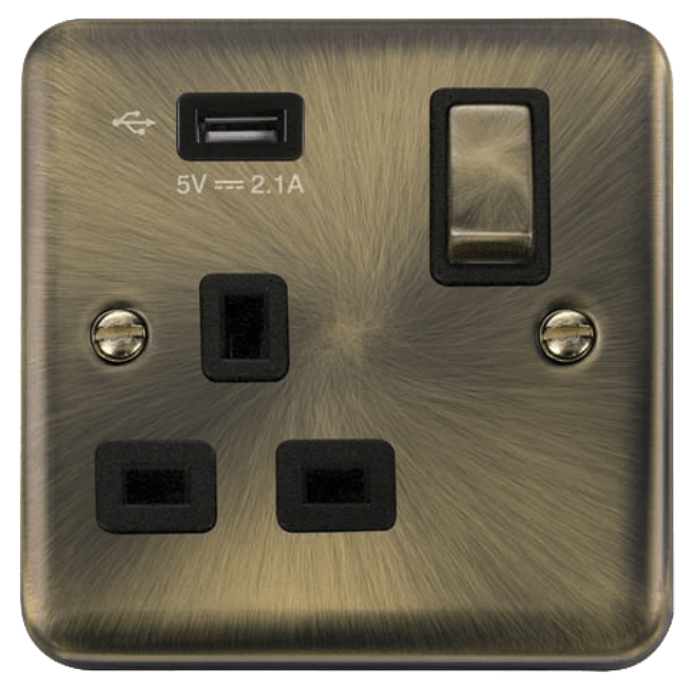 Click Deco Plus Antique Brass 13A Single USB Socket DPAB571UBK | RS ...