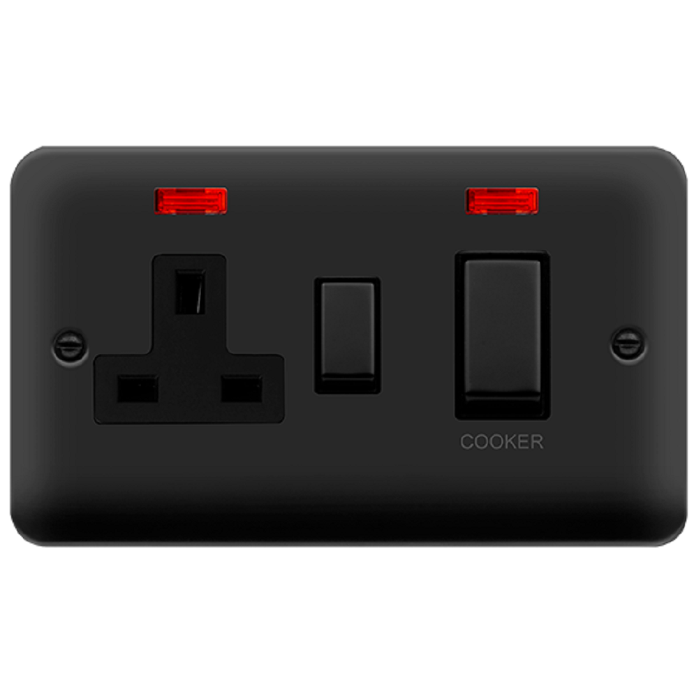 Click Deco Plus Matt Black 45A Cooker Switch with 13A Socket DPMB505BK ...