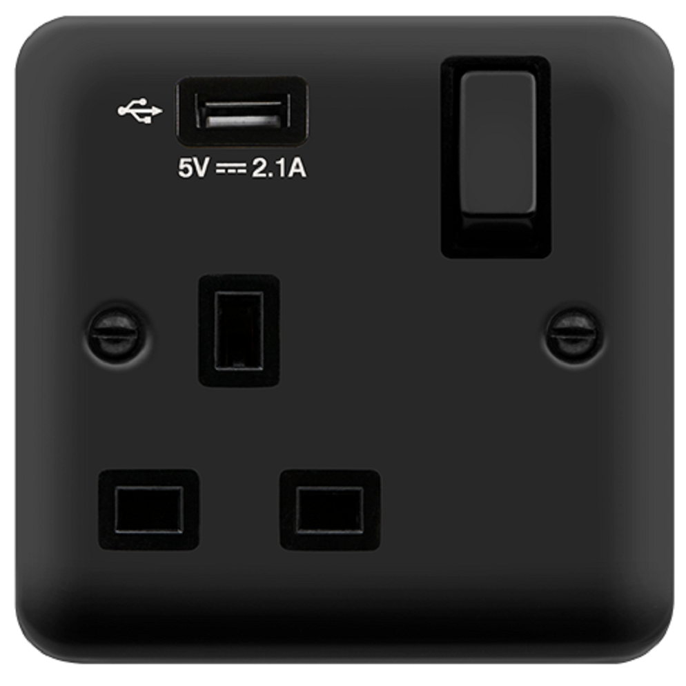 Click Deco Plus Matt Black 13A Single USB Socket DPMB571UBK | RS ...