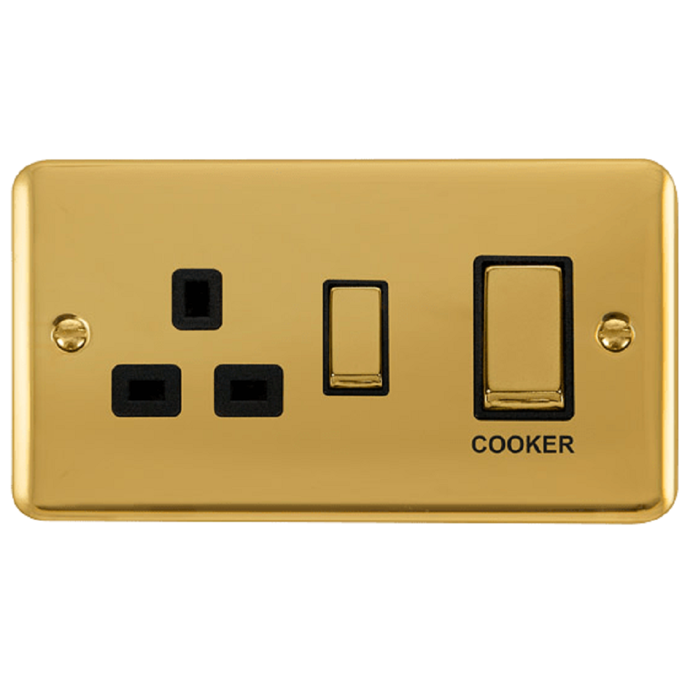 Click Deco Plus Polished Brass 45A Cooker Switch with 13A Socket ...