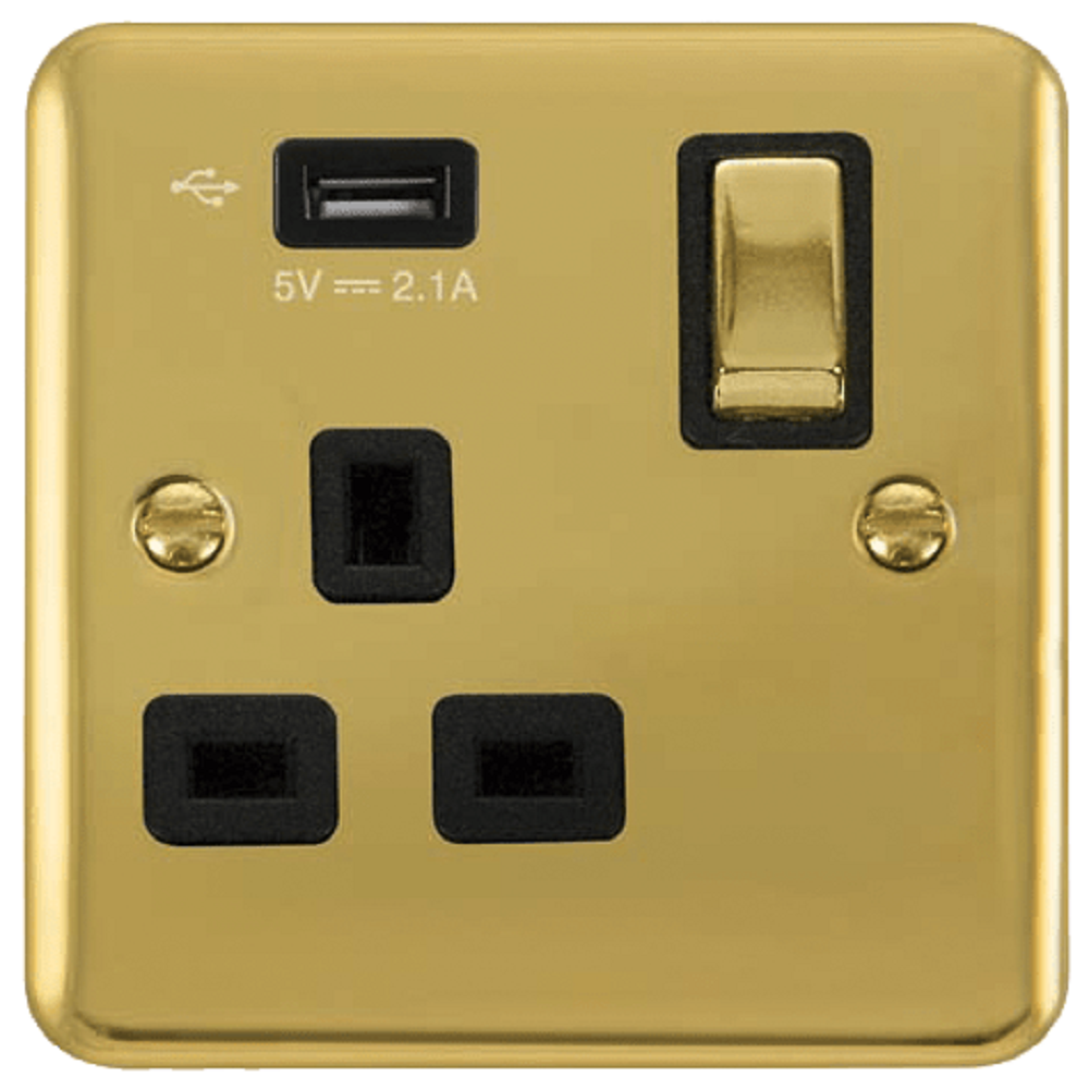 Click Deco Plus Polished Brass 13A Single USB Socket DPBR571UBK | RS ...