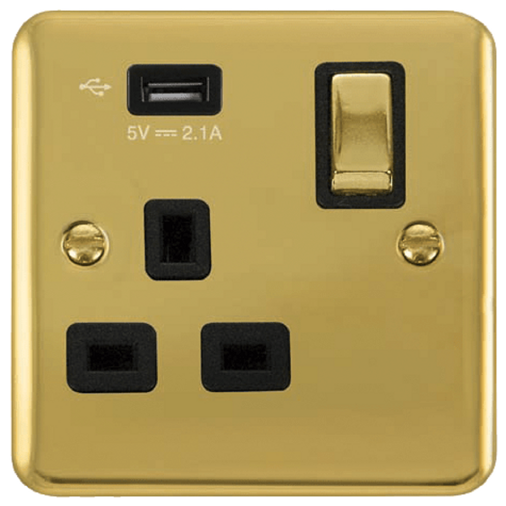 Click Deco Plus Polished Brass 13A Single USB Socket DPBR571UBK | RS ...