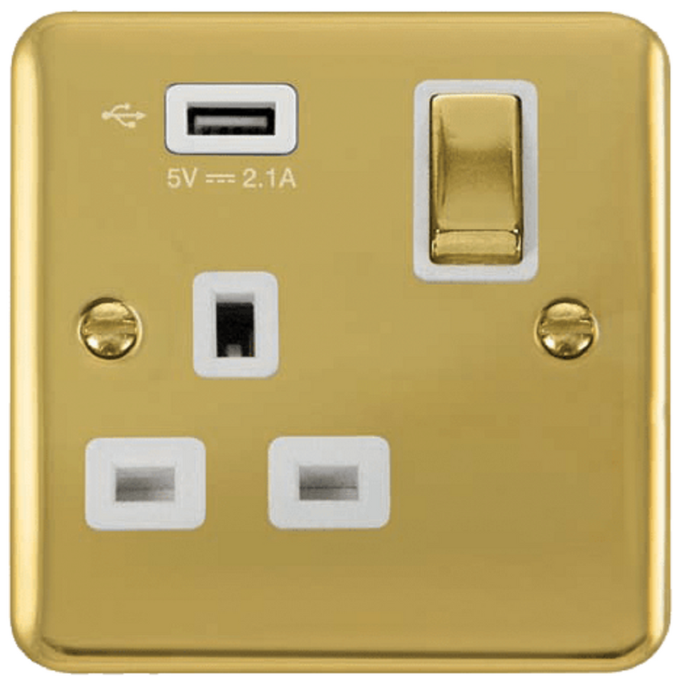 Click Deco Plus Polished Brass 13A Single USB Socket DPBR571UWH | RS ...