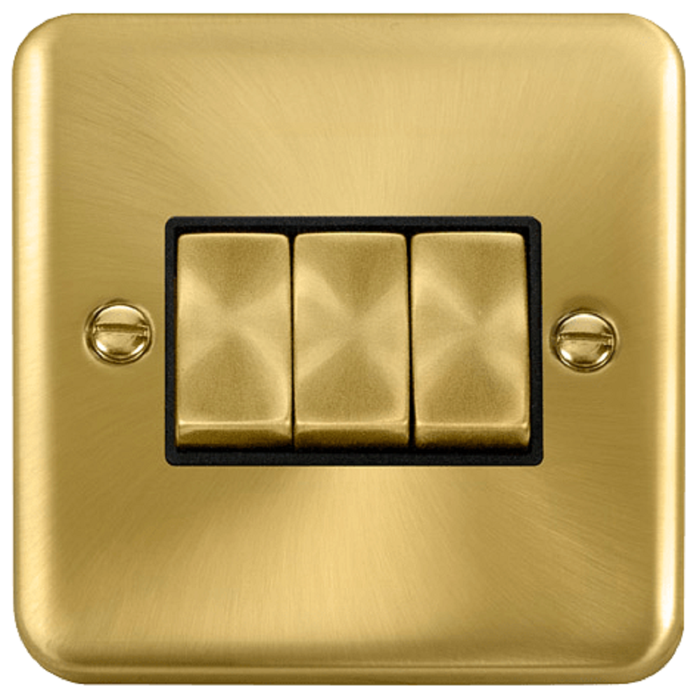 Click Deco Plus Satin Brass 3G Light Switch DPSB413BK | RS Electrical ...