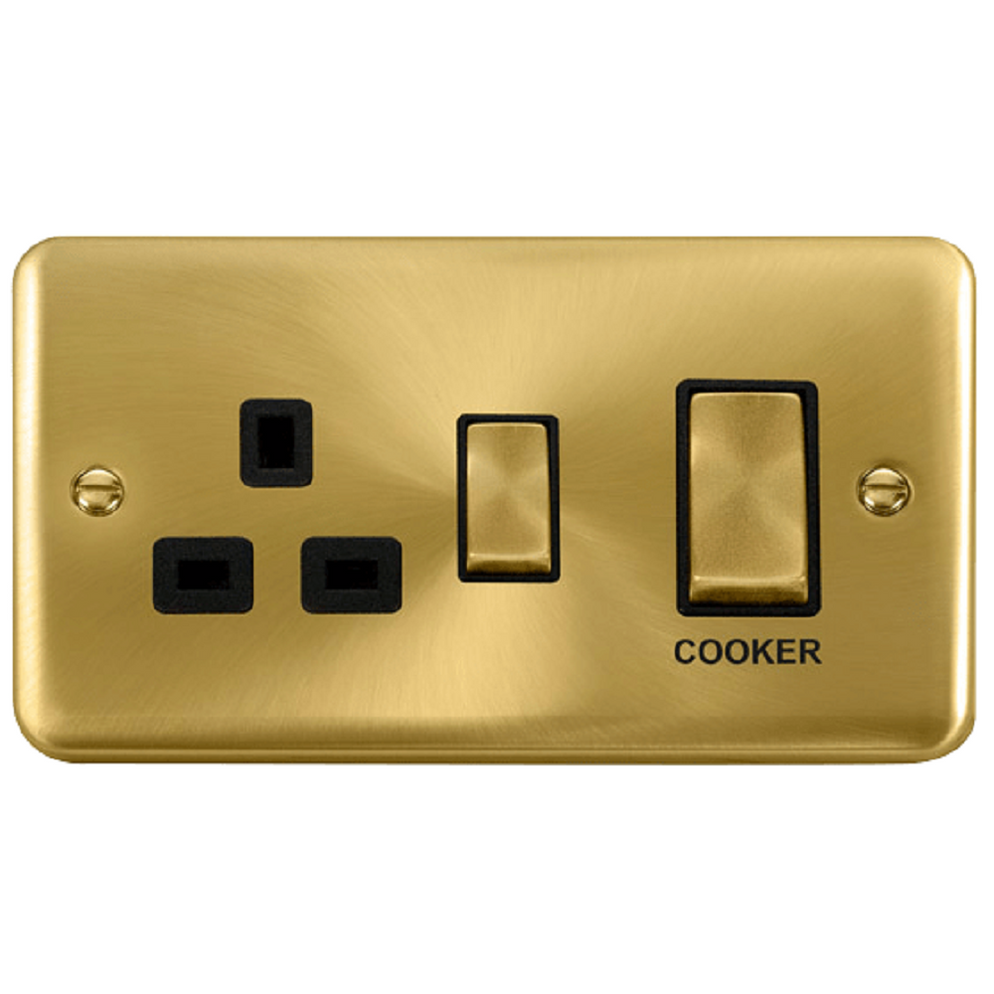 Click Deco Plus Satin Brass 45A Cooker Switch with 13A Socket DPSB504BK ...
