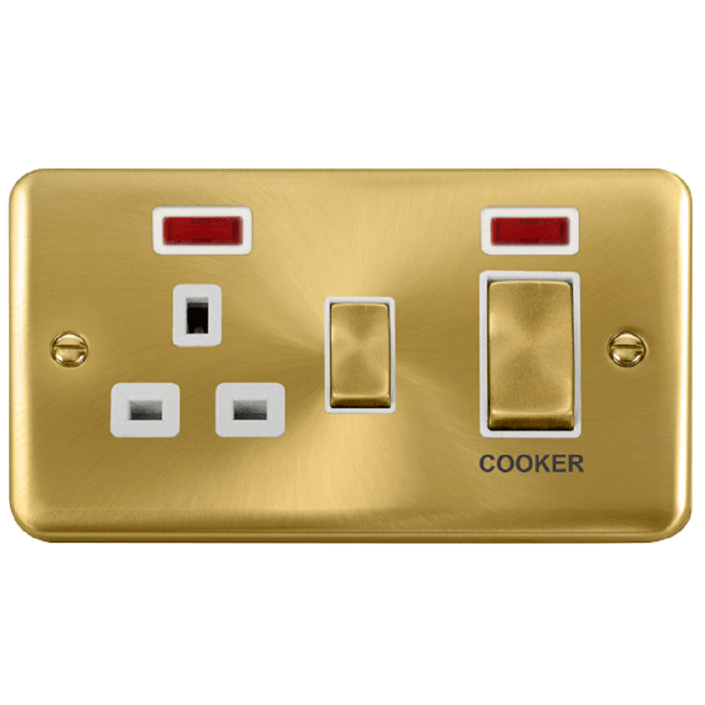 Click Deco Plus Satin Brass 45A Cooker Switch with 13A Socket DPSB505WH ...