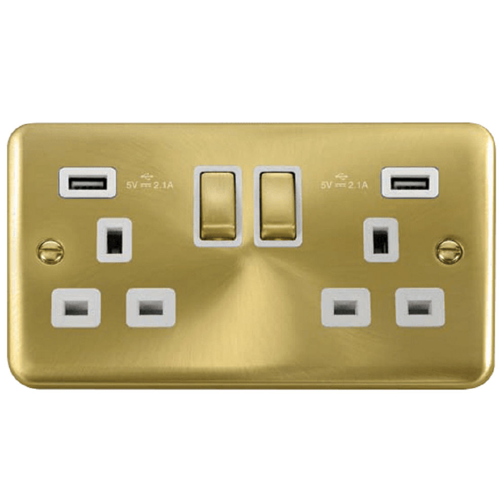 Click Deco Plus Satin Brass 13A Double USB Socket DPSB580WH | RS ...