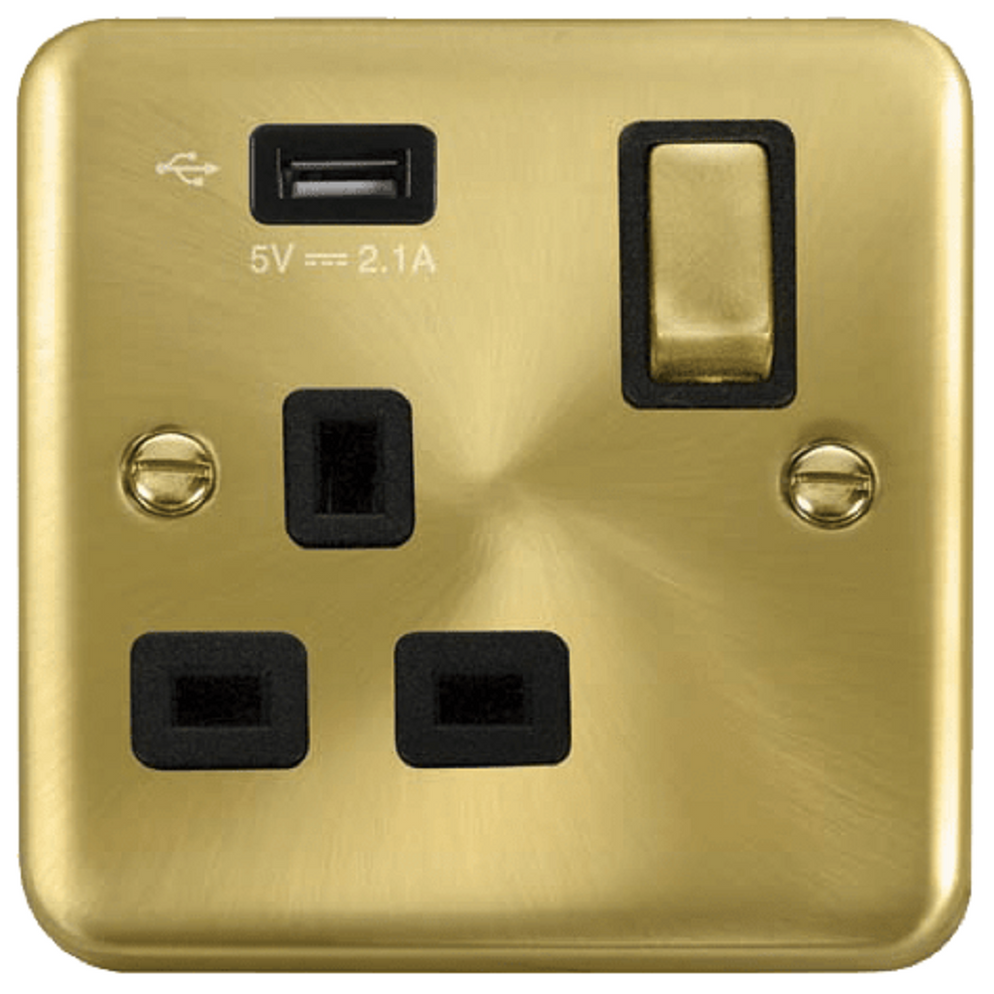 Click Deco Plus Satin Brass 13A Single USB Socket DPSB571UBK | RS ...
