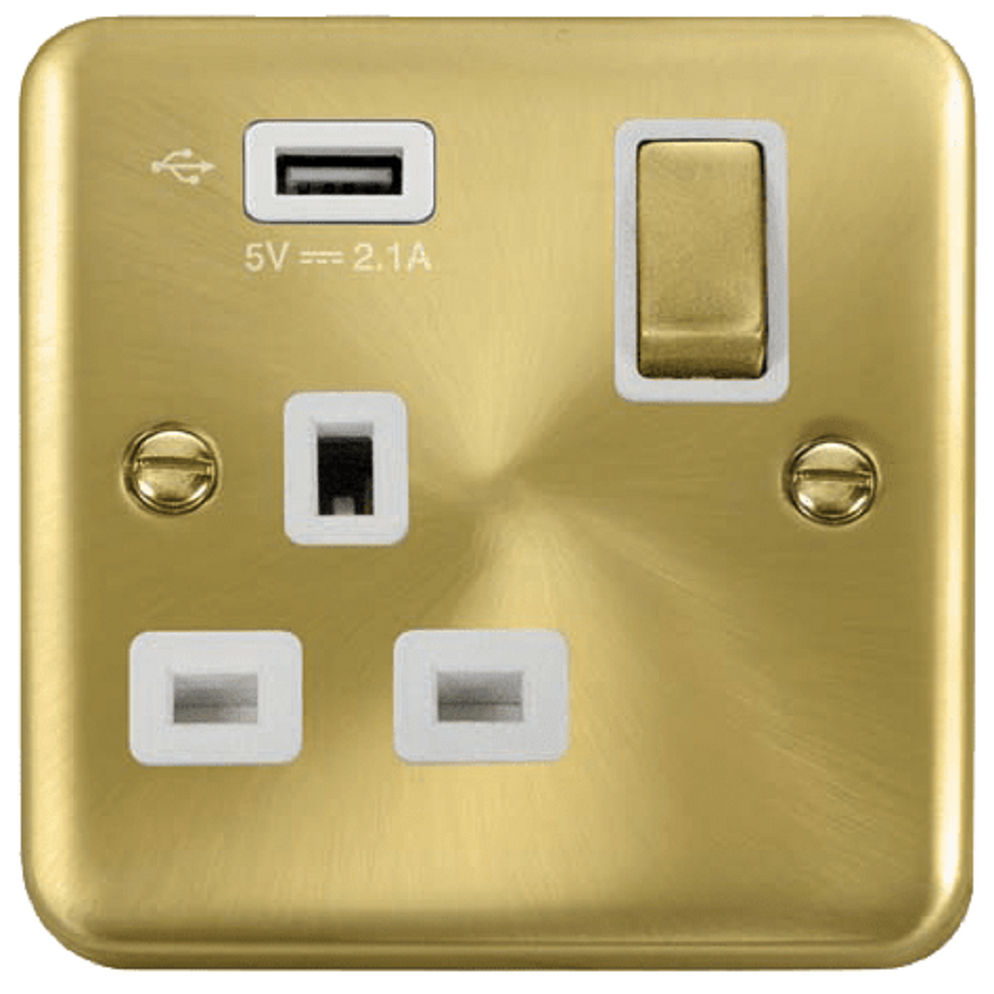 Click Deco Plus Satin Brass 13A Single USB Socket DPSB571UWH | RS ...