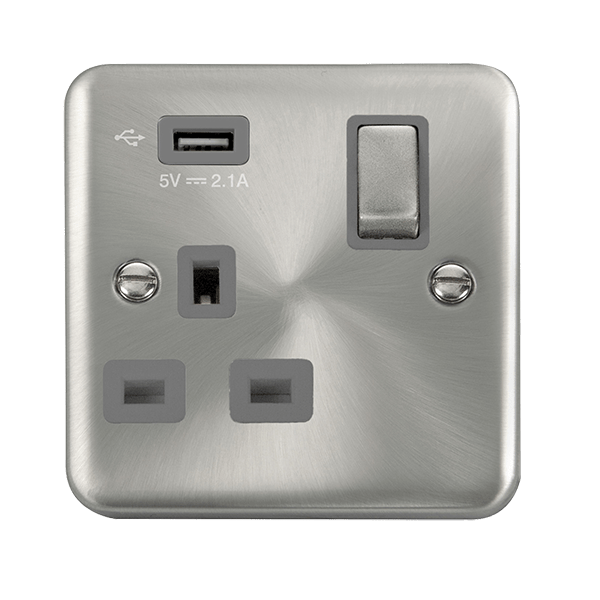 Click Deco Plus Satin Chrome 13A Single USB Socket DPSC571UGY | RS ...