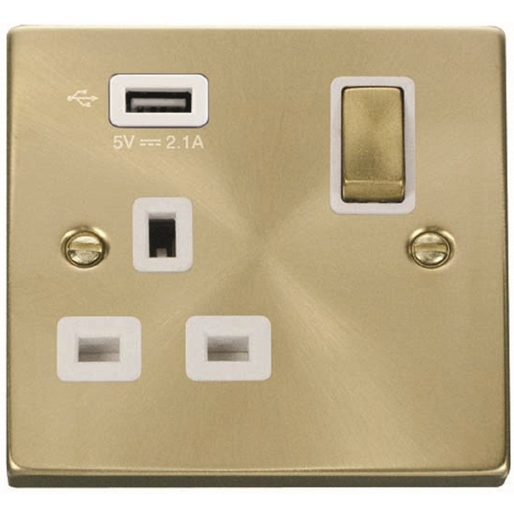 Click Deco Satin Brass 13A Single USB Socket VPSB571UWH | RS Electrical ...