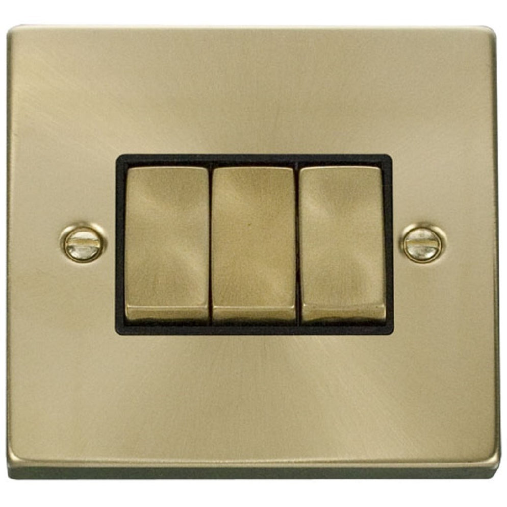 Click Deco Satin Brass 3G Light Switch VPSB413BK | RS Electrical Supplies