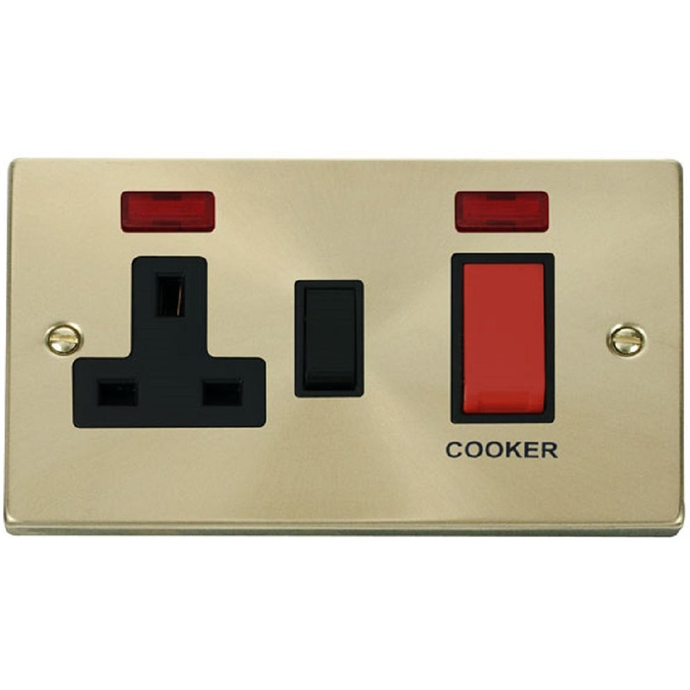 Click Deco Satin Brass 45A Cooker Switch with 13A Socket VPSB205BK | RS ...