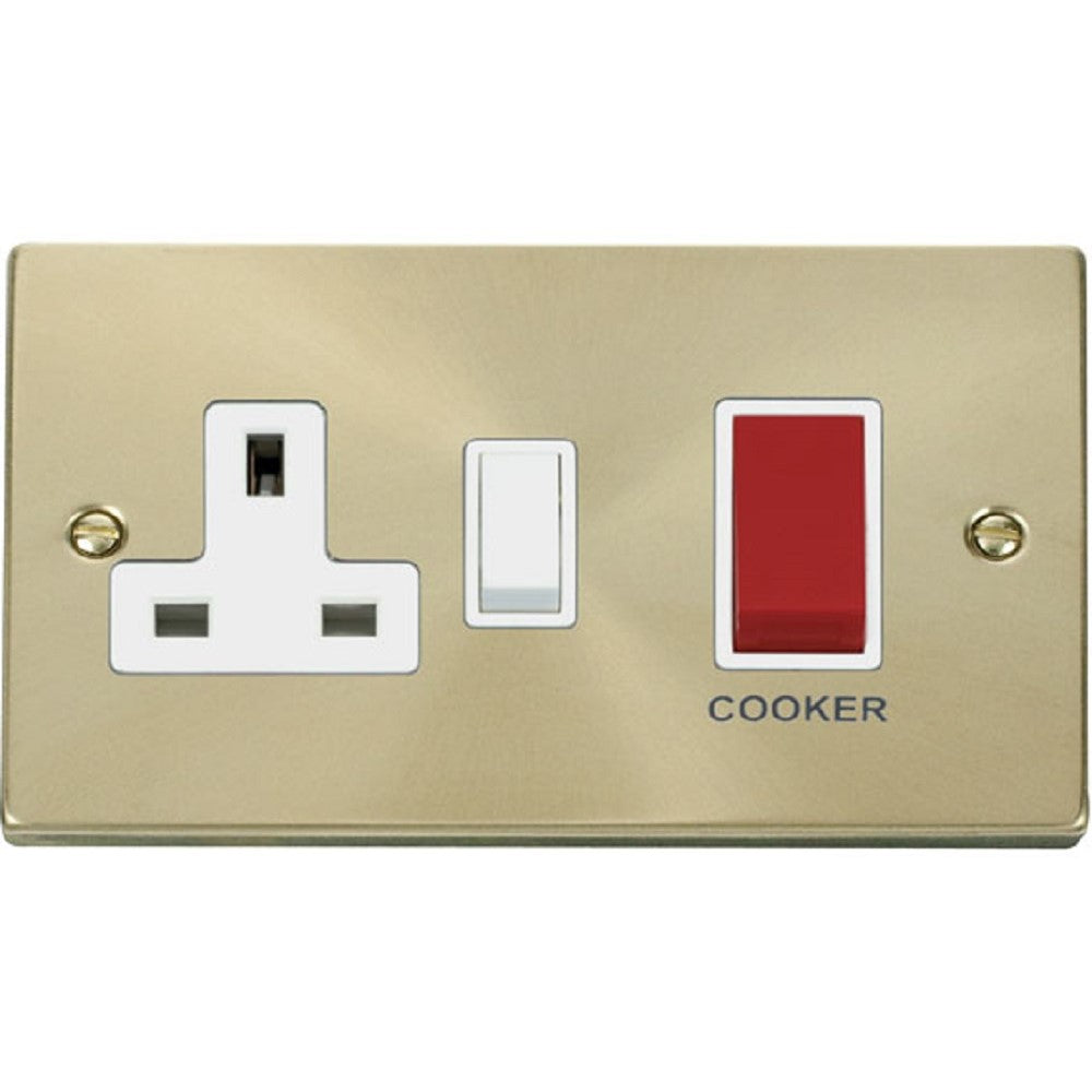 Click Deco Satin Brass 45A Cooker Switch with 13A Socket VPSB204WH | RS ...